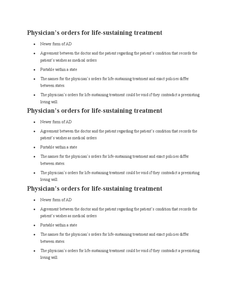 Physician's Orders For Life-Sustaining Treatment | PDF | Physician ...
