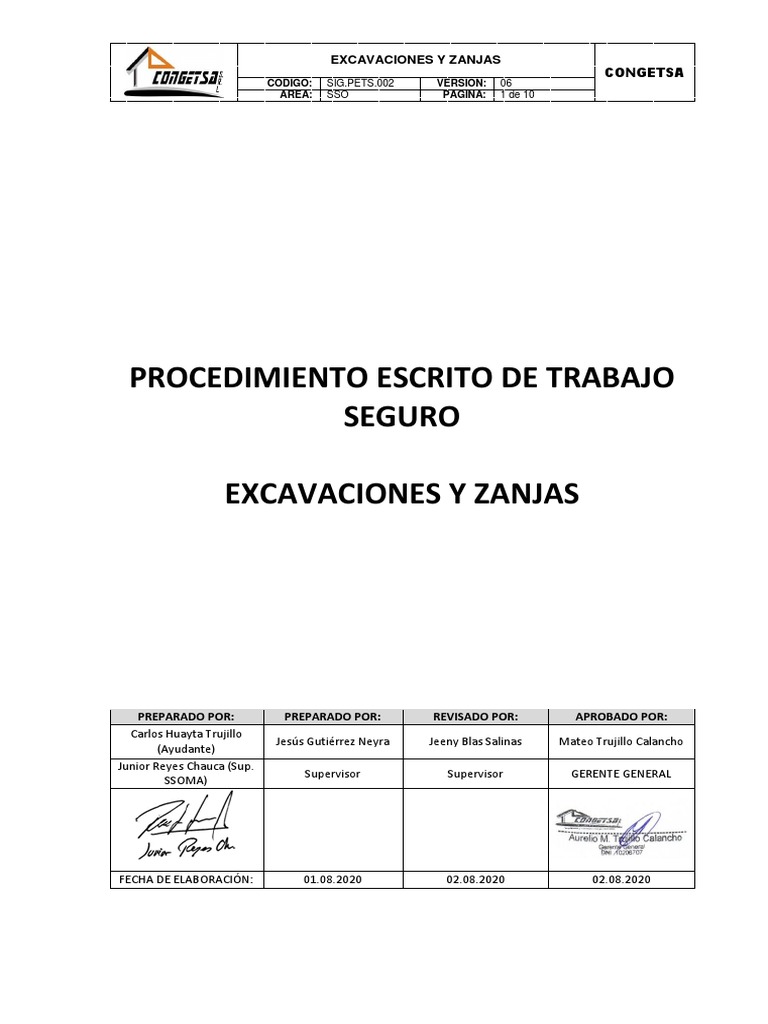 SIG - PETS.002 - EXCAVACIONES Y ZANJAS Rev. 6 | PDF | Fundación ...
