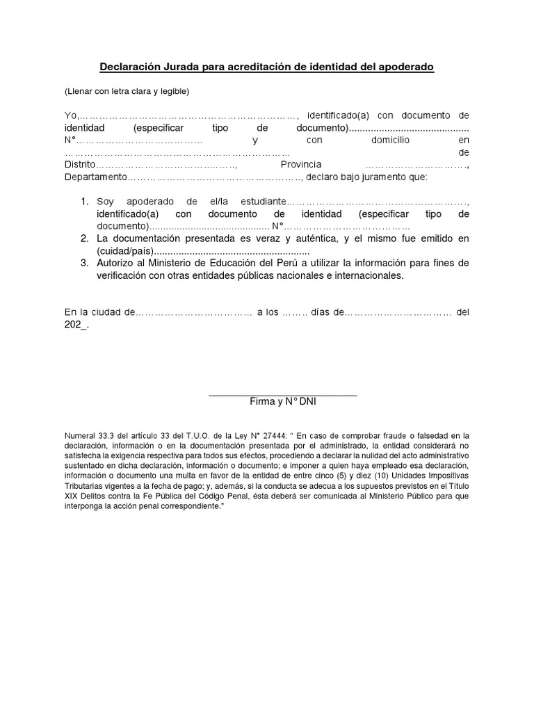 Declaracion Jurada de Apoderado | PDF