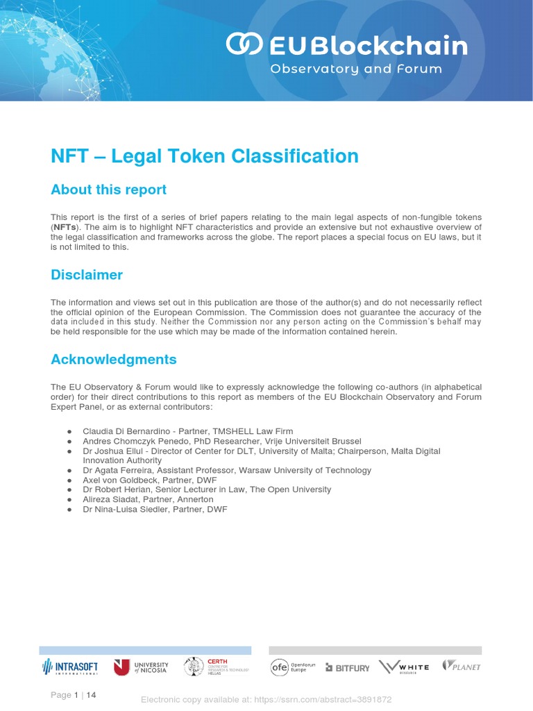 NFT - Legal Token Classification: About This Report | PDF | Law | Computers