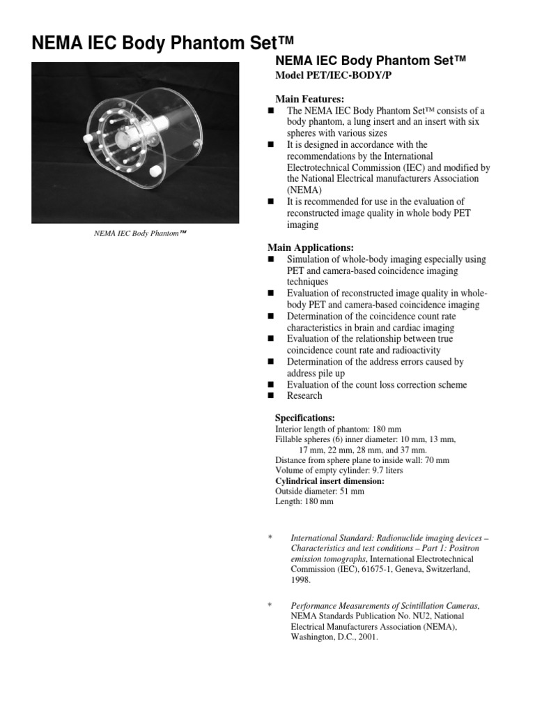 NEMA IEC Body Phantom Set | PDF | Positron Emission Tomography ...