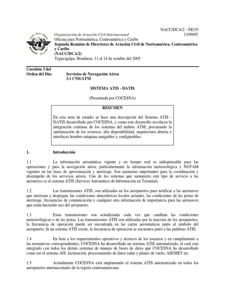 Sistema ATIS | PDF | Aeropuerto | Control de tráfico aéreo