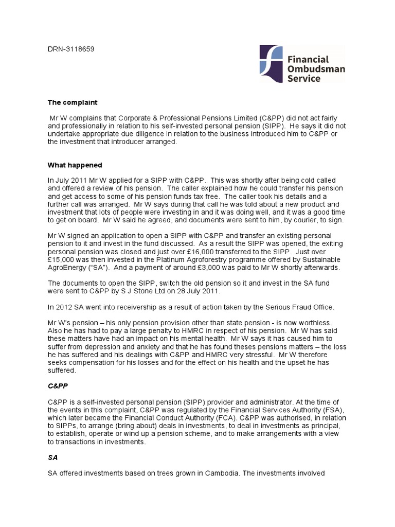 Financial Ombudsman (FOS) Claim Drn-3118659 | PDF | Judgment (Law ...