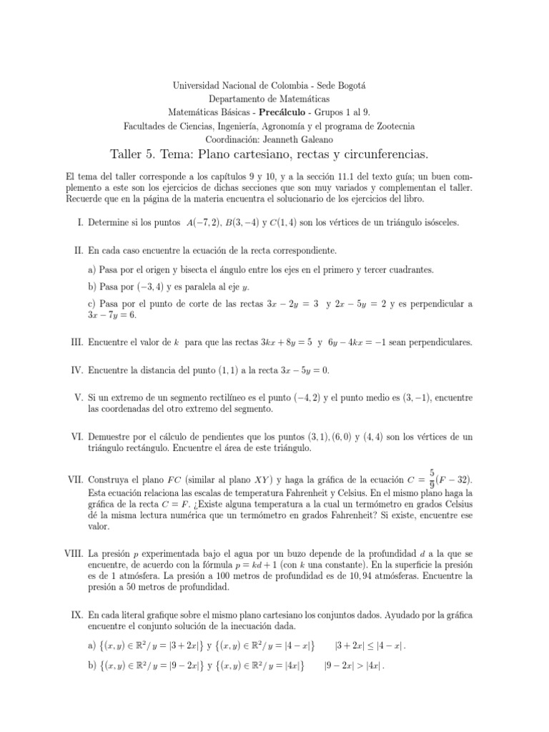Taller 5 - Precalculo | Descargar gratis PDF | Triángulo | Línea (geometría)