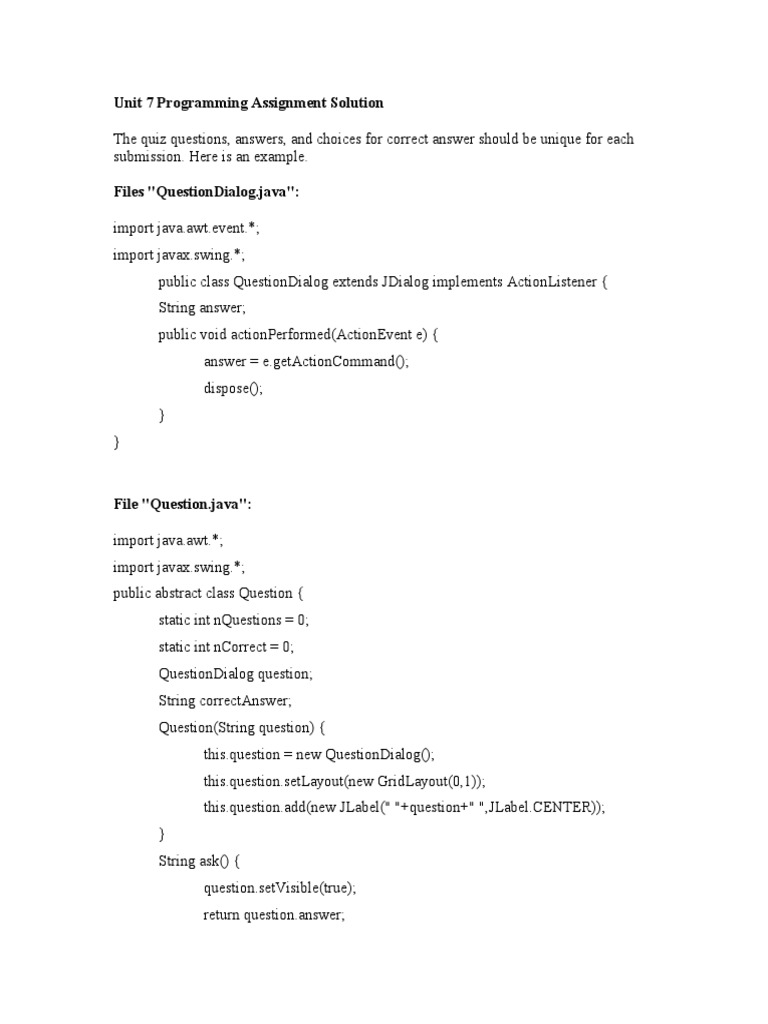 Unit 7 Programming Assignment Solution | PDF | Quiz | Programming Paradigms Unit 7 Programming Assignment Solution | PDF | Quiz | Programming Paradigms