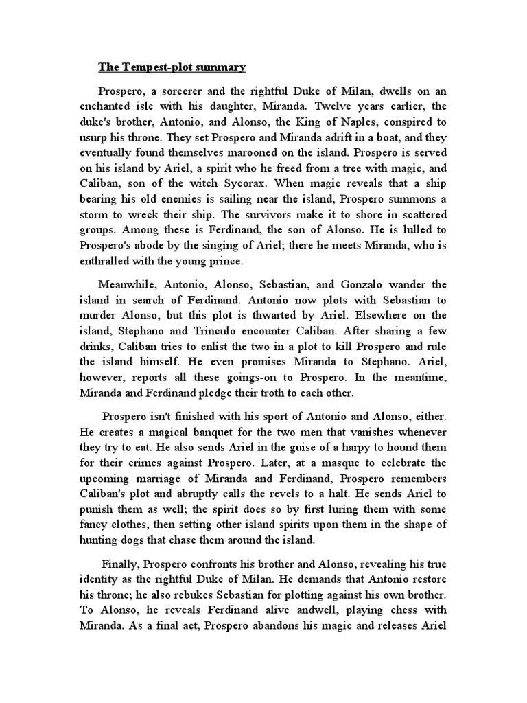 The Tempest Plot Summary Pdf The Tempest