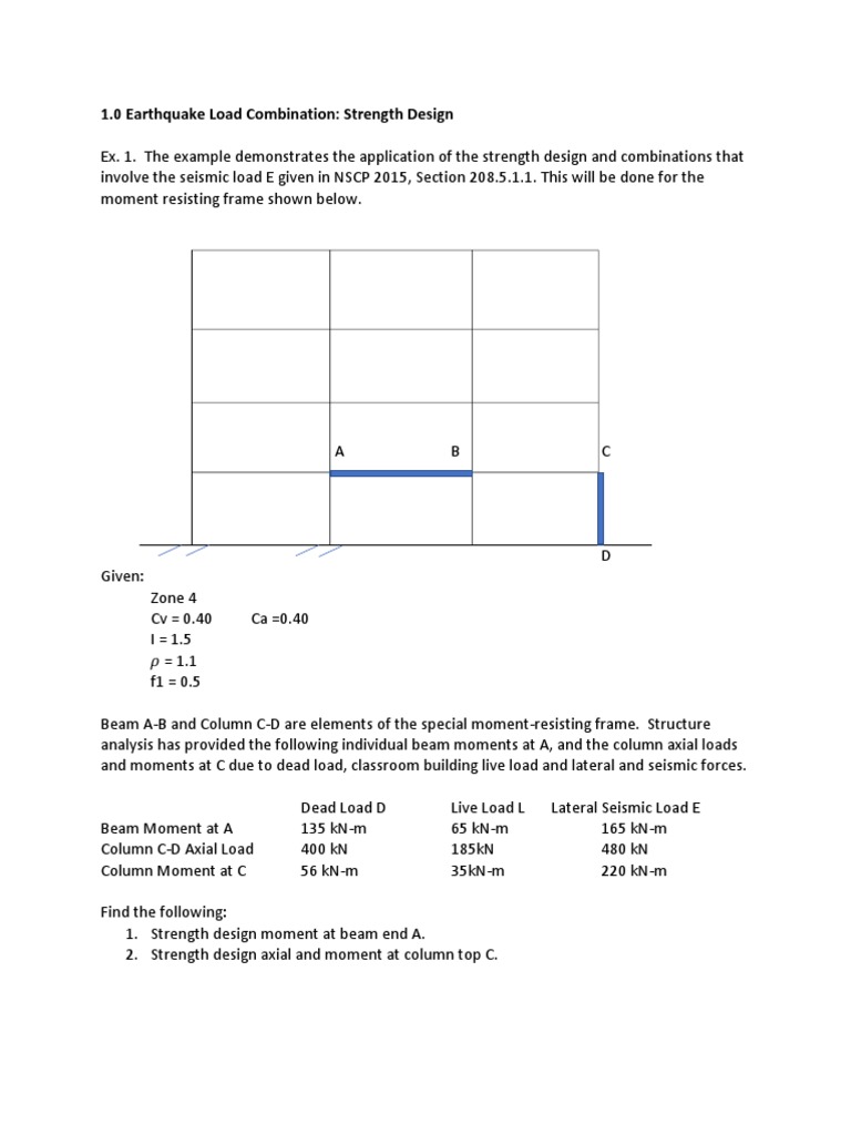 1.0 Earthquake Load Combination: Strength Design | PDF | Beam ...