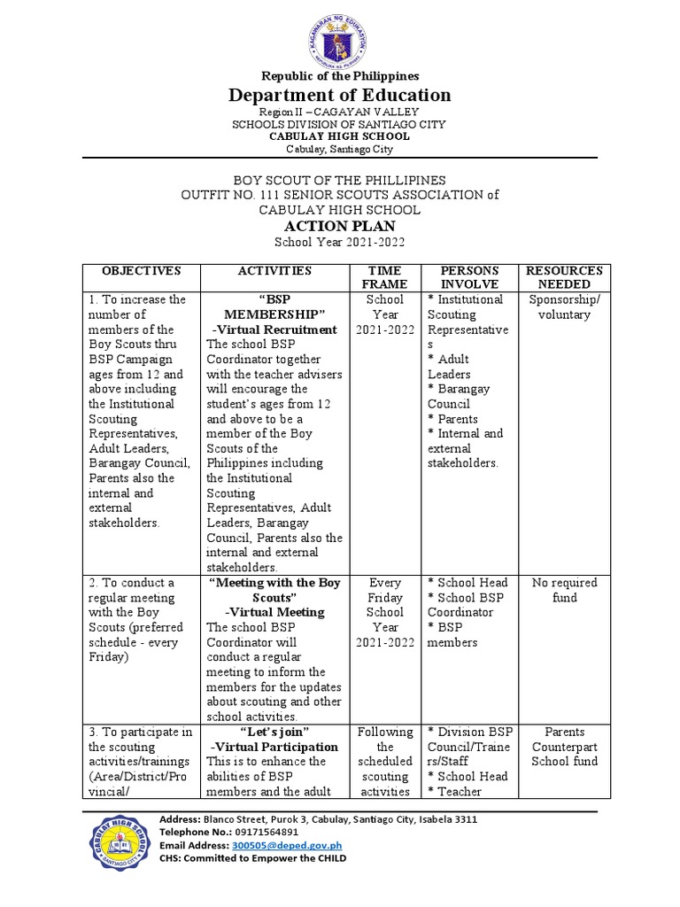 Department of Education: Action Plan | PDF | Scouting