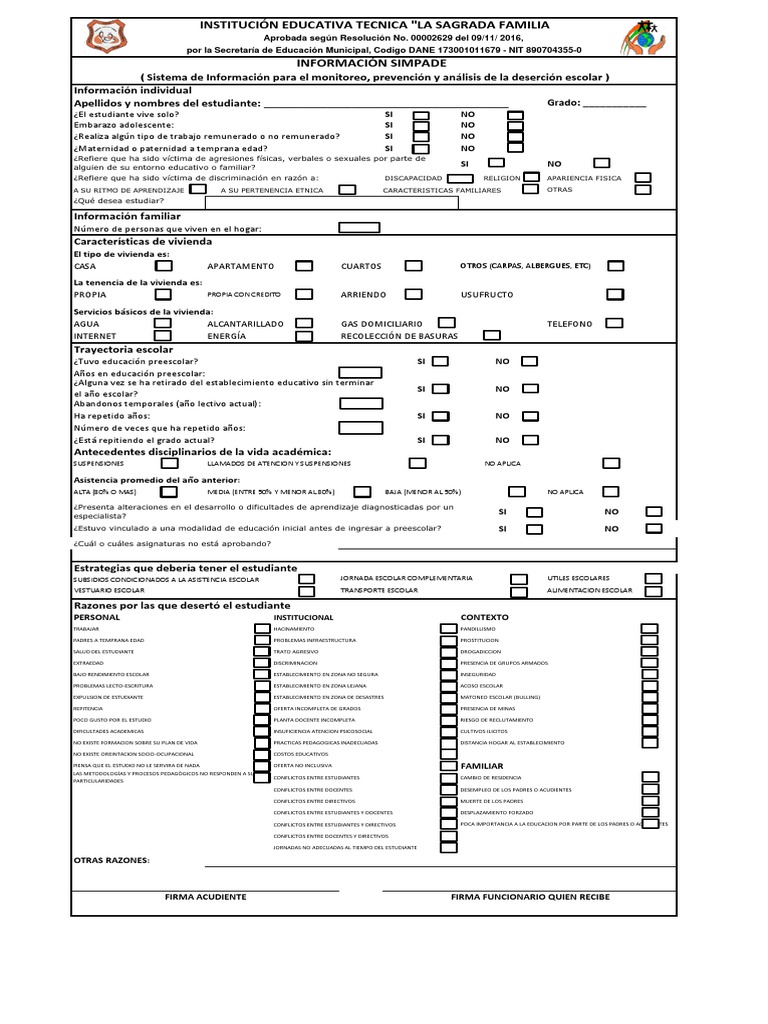 Formato SIMPADE 2020 | PDF | Educación de la primera infancia