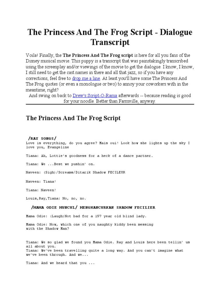 Script The Princess and The Frog | PDF