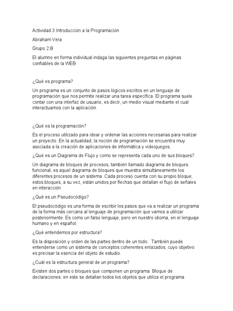 Actividad 3 Introducción A La Programación | PDF | Lenguaje de ...