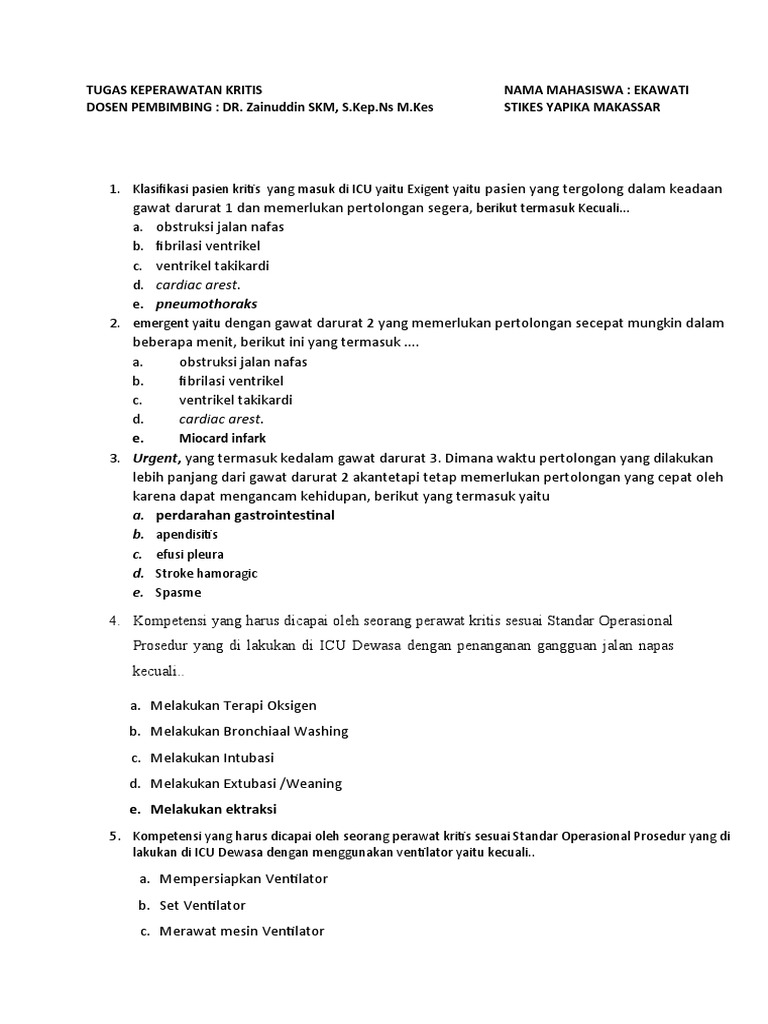 Tugas Keperawatan Kritis | PDF | Sains & Matematika
