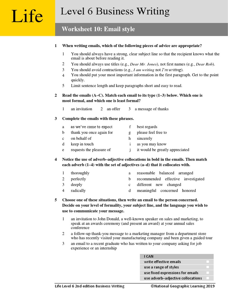 Worksheet 10: Email Style | PDF | Language Arts & Discipline