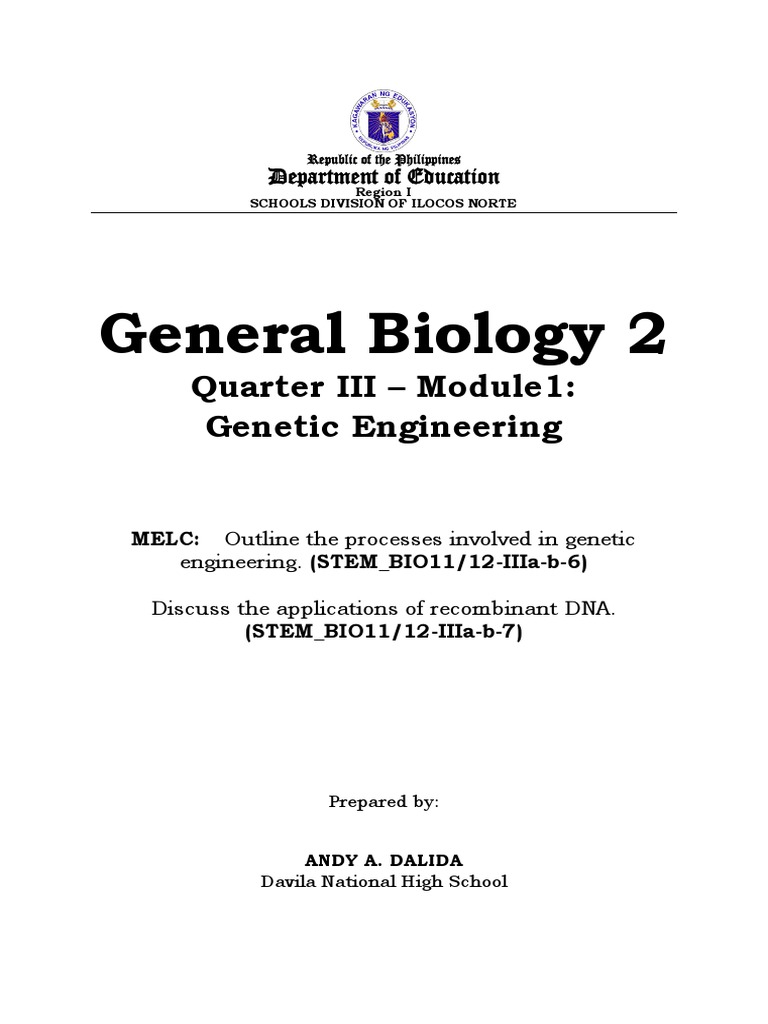 General Biology 2: Quarter III - Module1: Genetic Engineering | PDF ...
