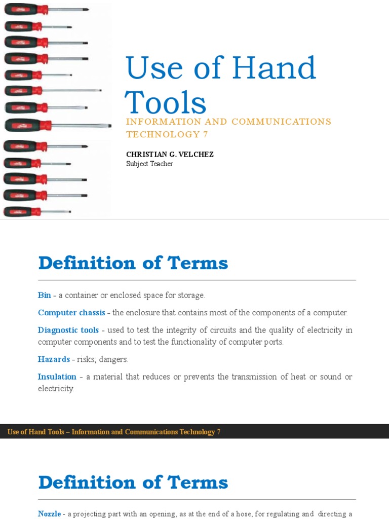 ICT 7 - Lesson 3 - Use of Hand Tools | PDF | Electrostatic Discharge ...