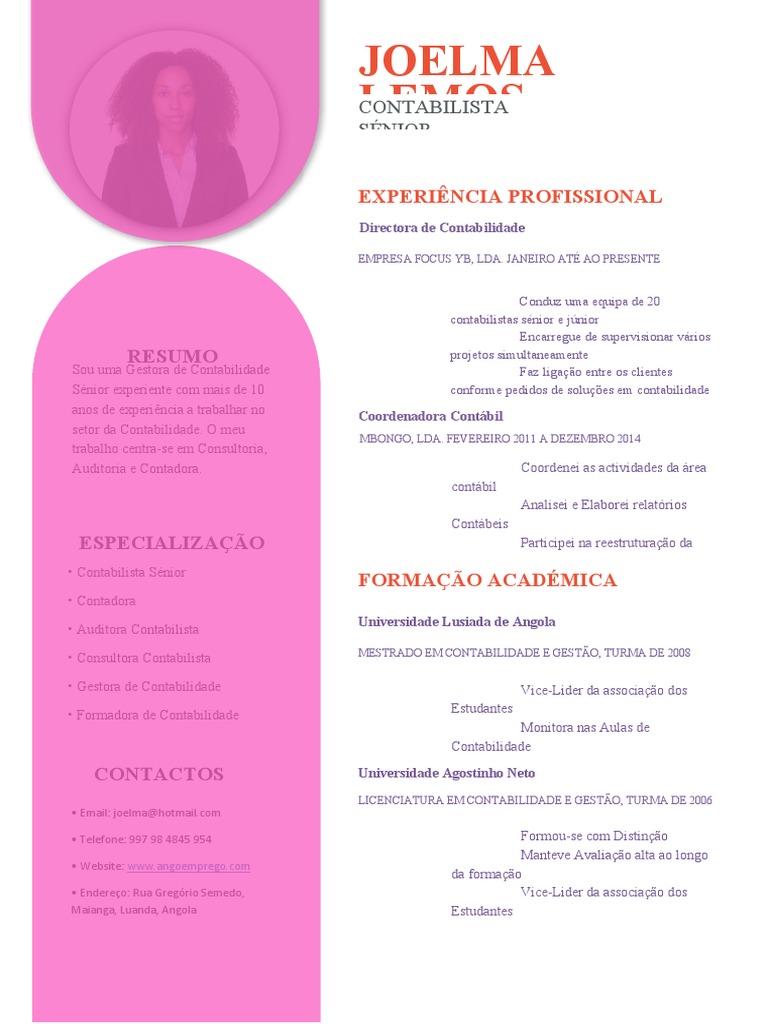 CV1 Atrativo Modelo Ango Emprego | PDF | Contabilidade | Economia