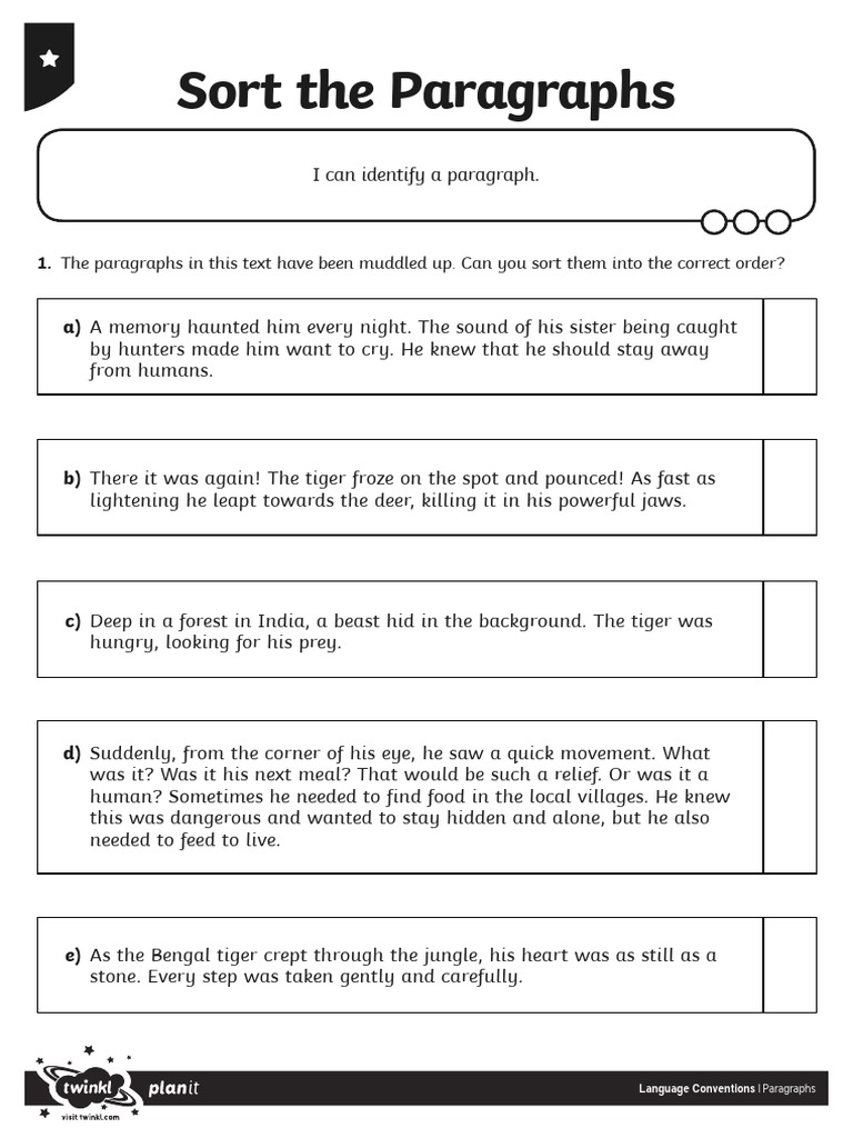 Sort Jumbled Paragraphs Exercise | PDF | Tiger | Predation