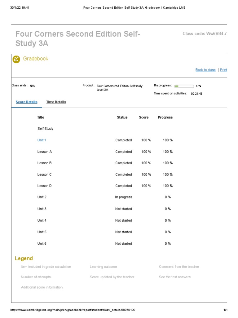 Four Corners Second Edition Self-Study 3A: Gradebook | PDF | Cognition