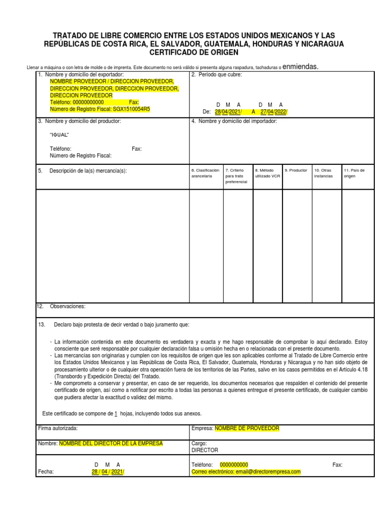 Certificado De Origen Mexico Pdf Comercio