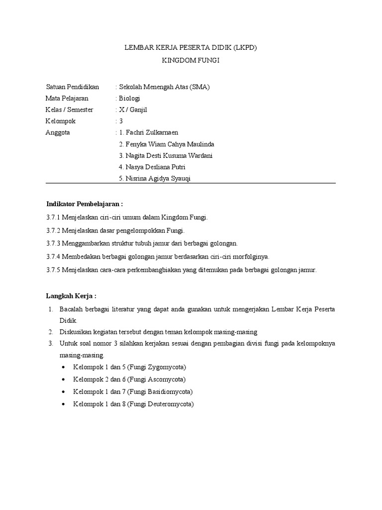Pembagian Divisi Fungi dalam Biologi | PDF