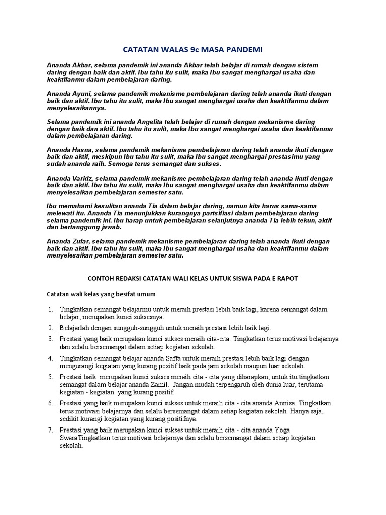 Catatan Walas Baru | PDF