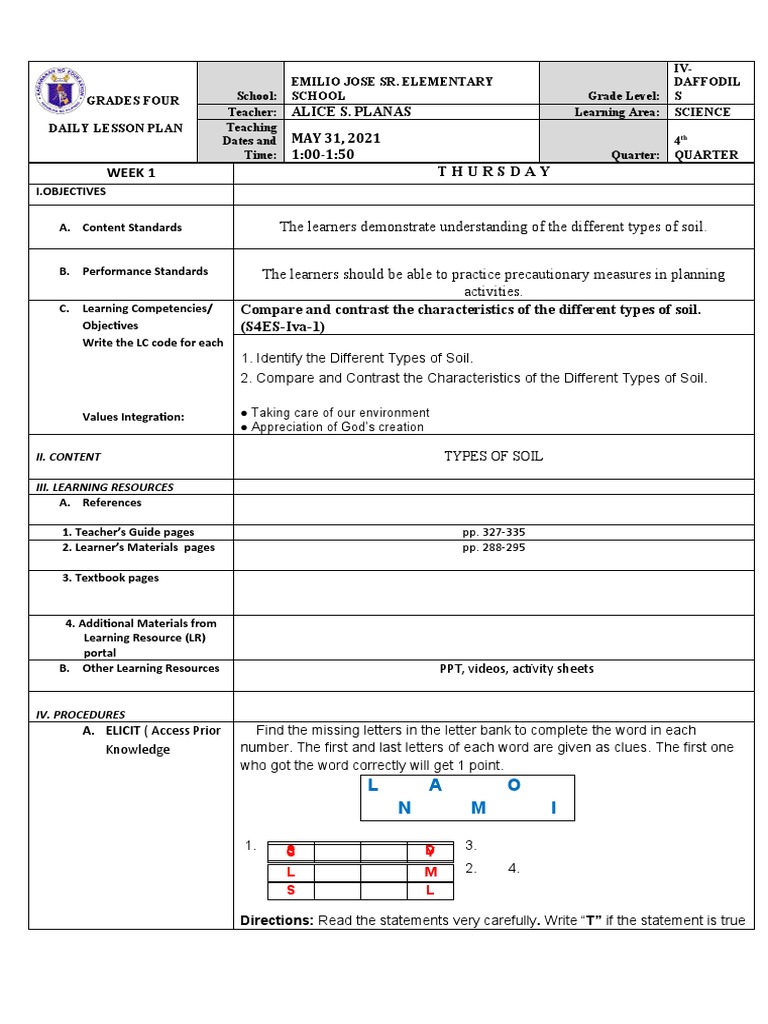 Grade 4 Science Cot LP | PDF | Earth Sciences