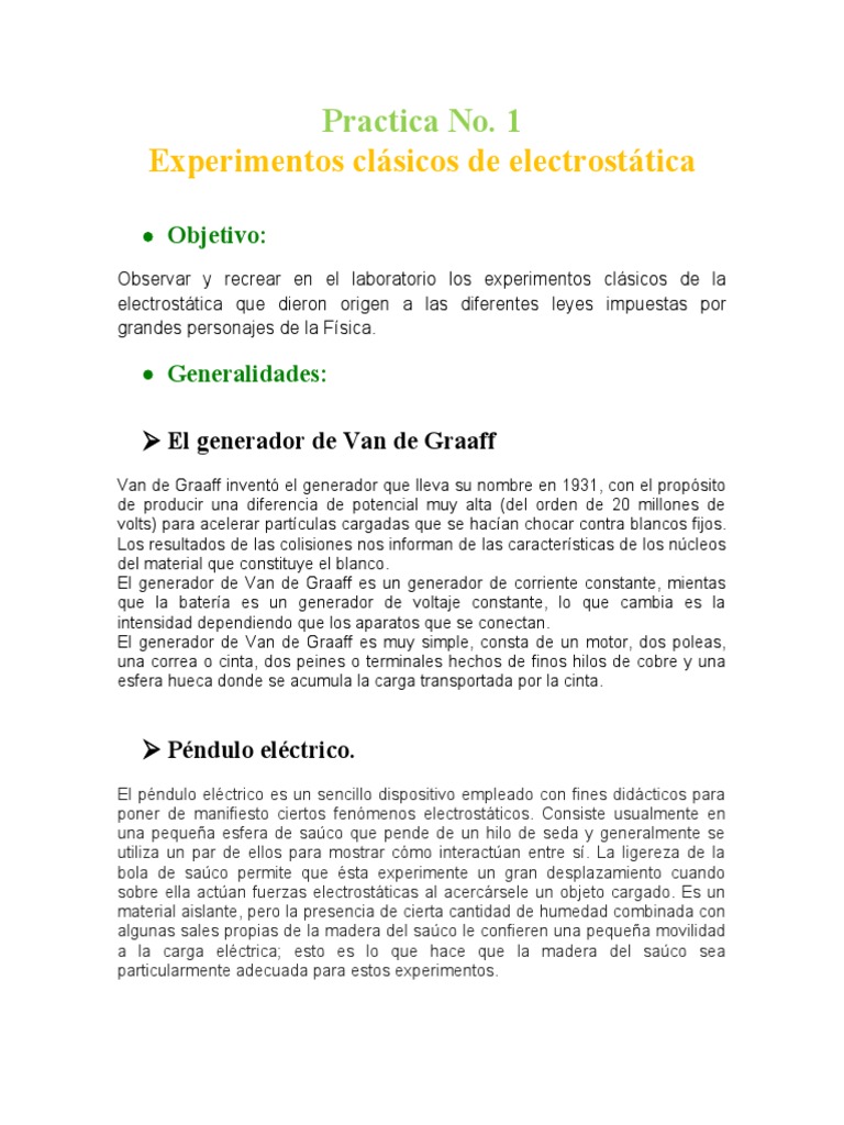 Practica de Electro | PDF | Electrostática | Generador eléctrico