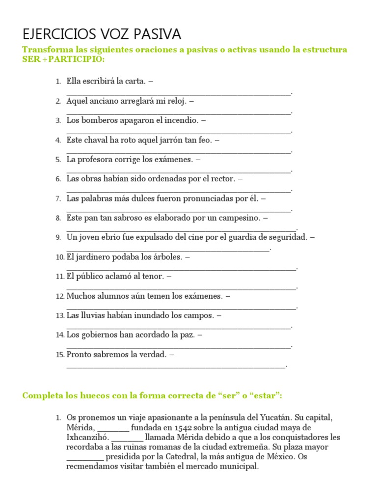 Ejercicios Voz Pasiva | PDF