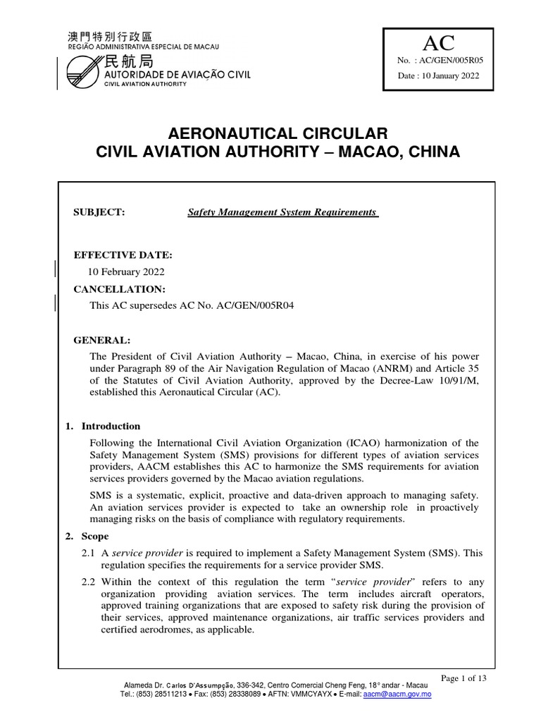 Aeronautical Circular Civil Aviation Authority - Macao, China | PDF ...