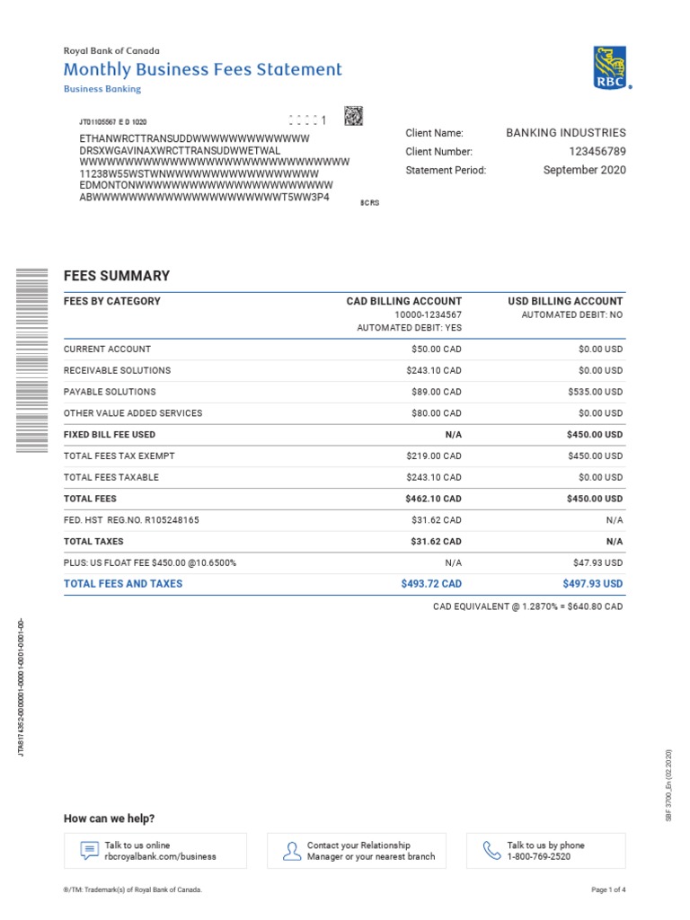Monthly Business Fees Statement | PDF | Banks | Taxes