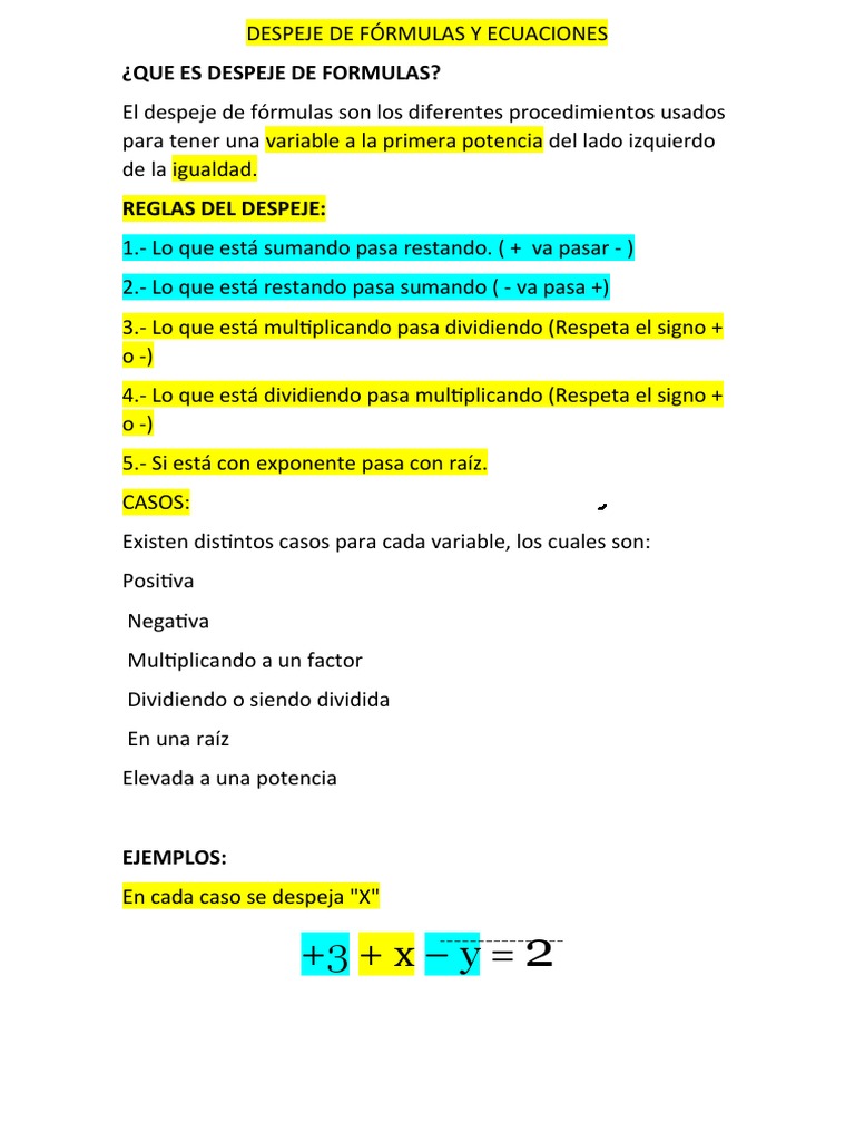 Despeje de Fórmulas y Ecuacione1 | PDF | Ecuación cuadrática ...