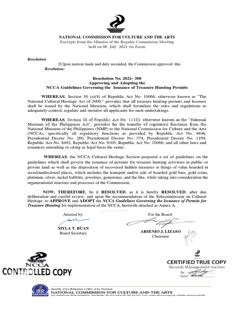 CTC NCCA Board Resolution 2021 308 Guidelines Governing The Issuance of ...