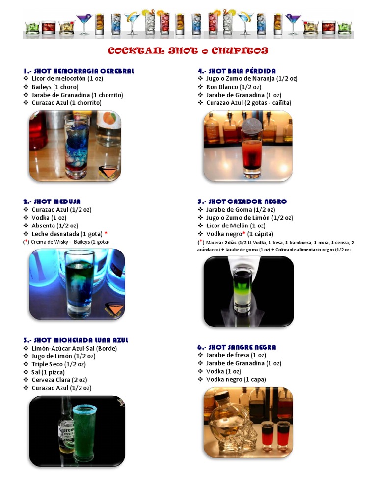 Cocktail Shot o Chupitos | PDF | Bebida | Bebidas alcohólicas