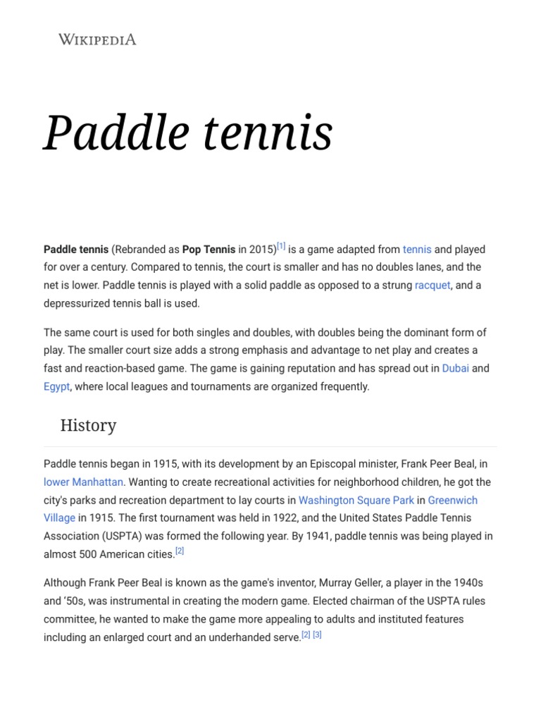Paddle Tennis - Wikipedia | PDF | Individual Sports | Ball Games