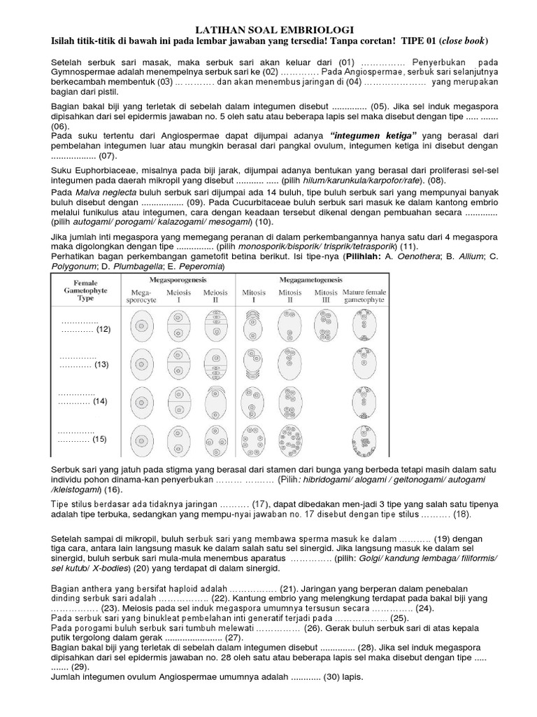LATIHAN SOAL Perkembangan Embrio 2020 | PDF