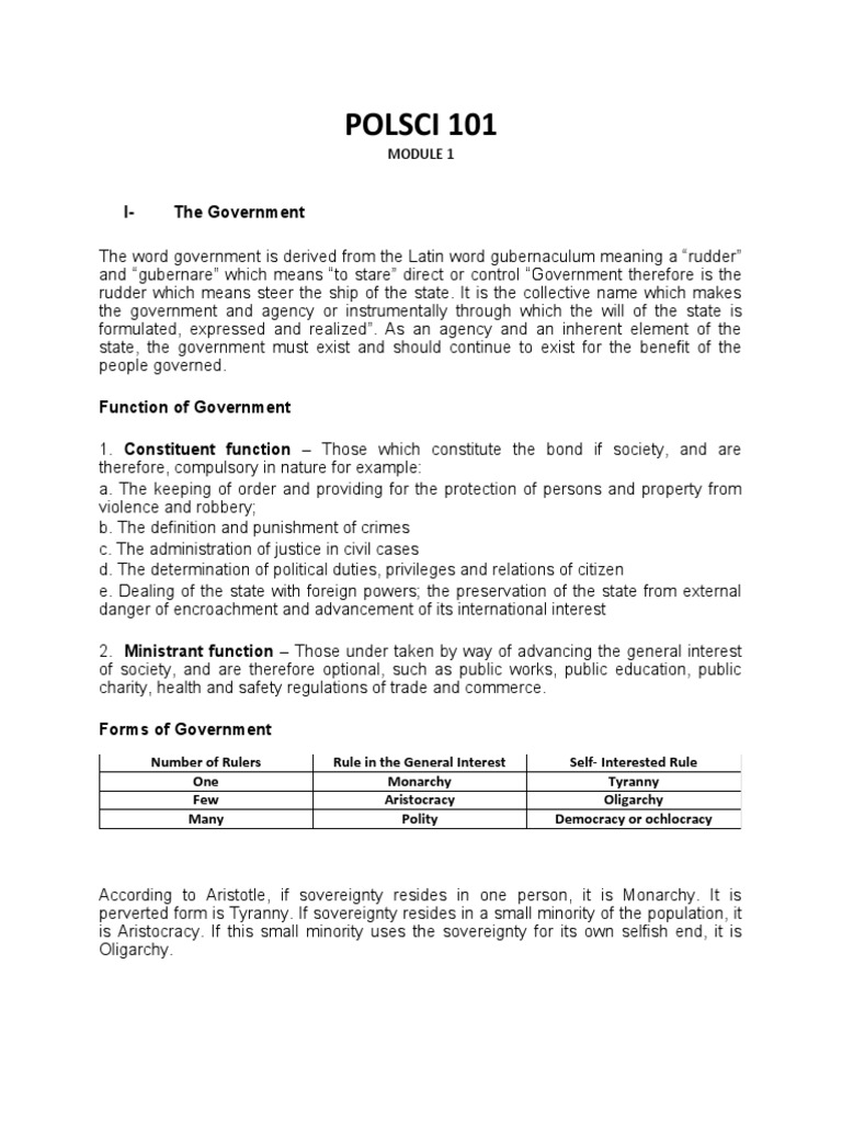 Polsci 101: I-The Government | PDF | Government | Cabinet (Government)