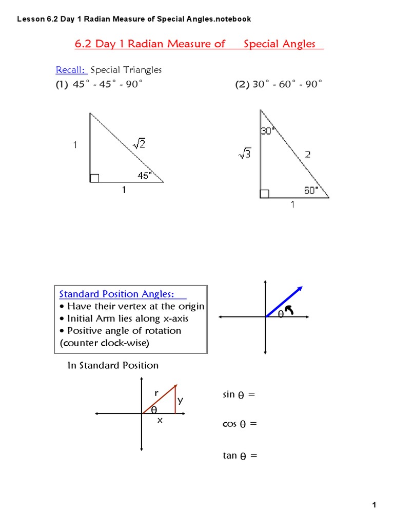 6.2 Day 1 Radian Measure of Special Angles | PDF | Angle ...