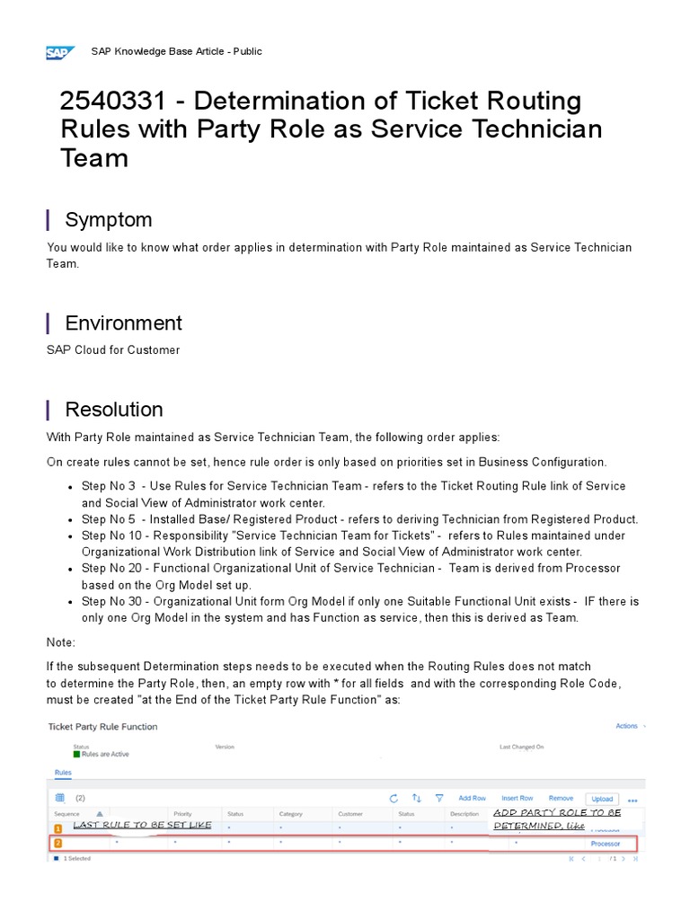 Determination of Ticket Routing Rules With Party Role As Service ...