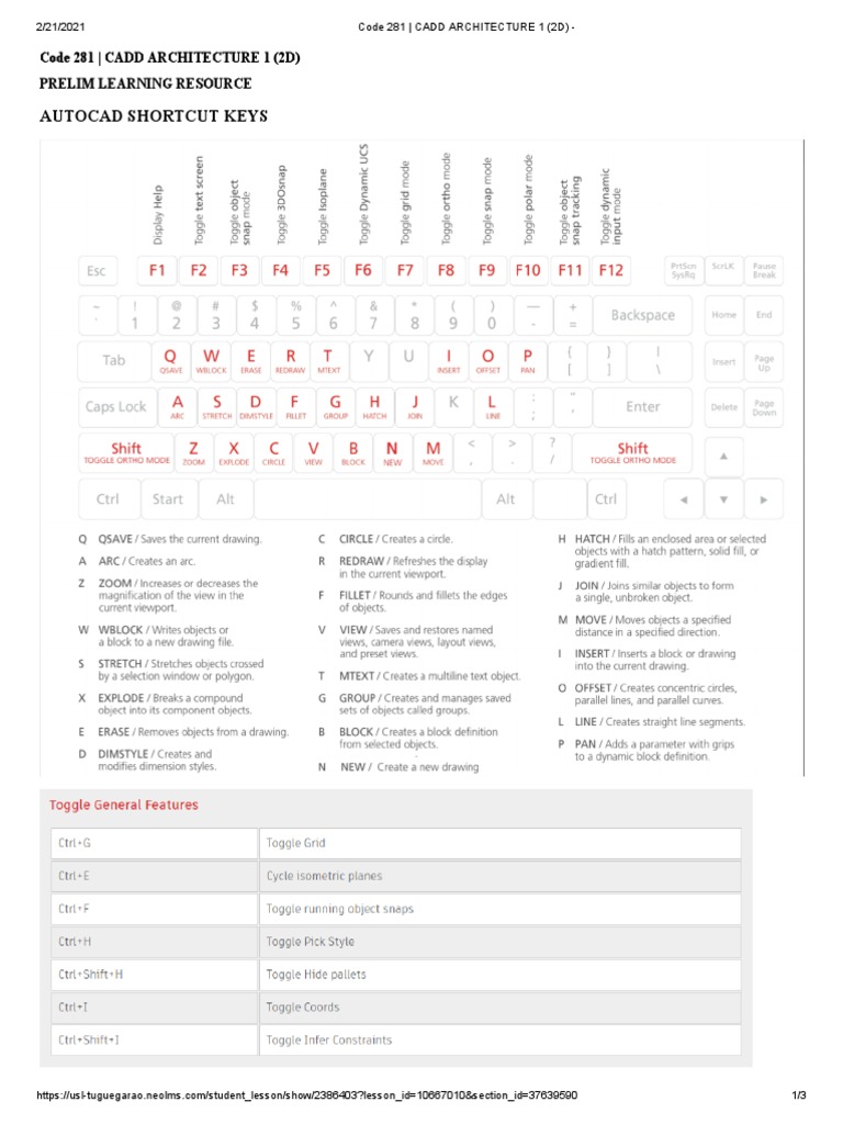 Autocad Shortcut Keys: Prelim Learning Resource | PDF