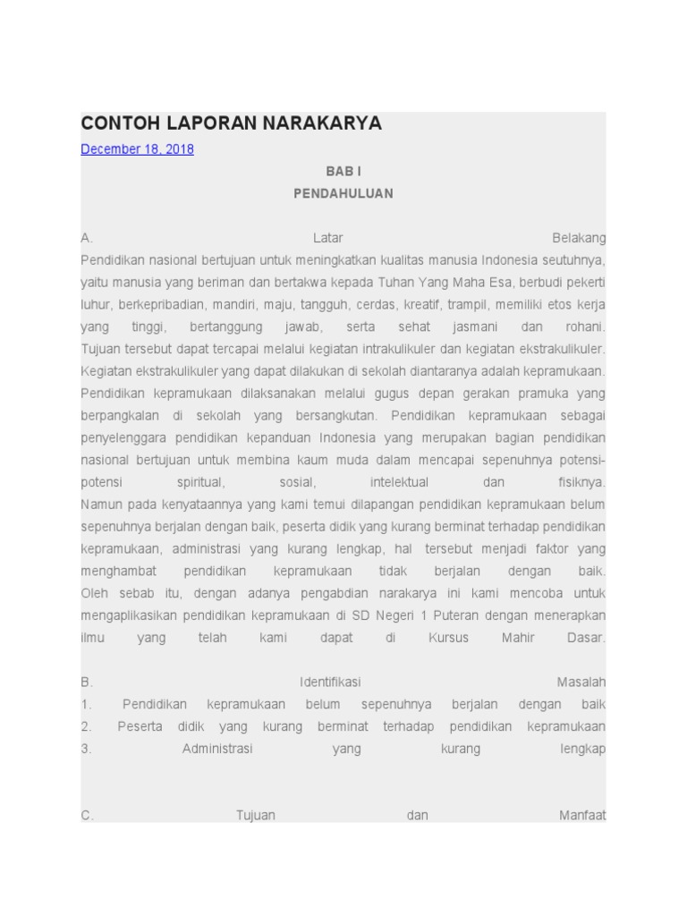 Contoh Laporan Narakarya 1 Penggalang | PDF