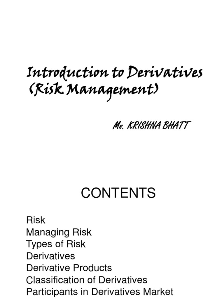 Introduction to Derivatives Risk Management | PDF | Derivative (Finance ...
