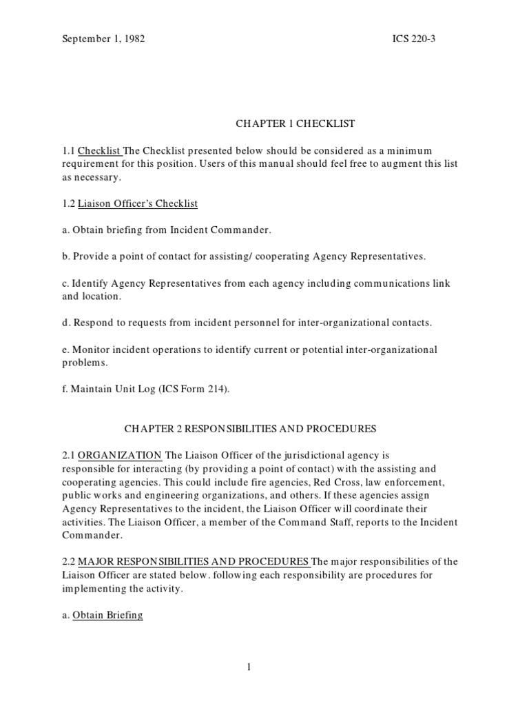ICS Liaison Officer Responsibilities | PDF | Incident Command System ...