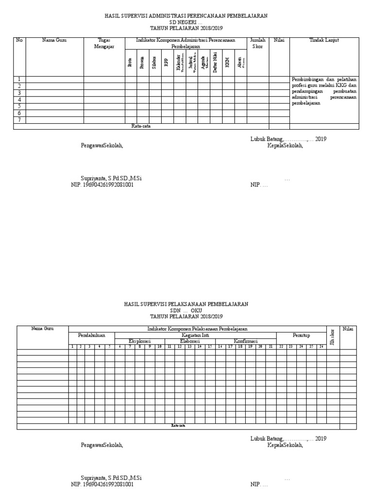 Contoh Rekap Hasil Supervisi Ks | PDF
