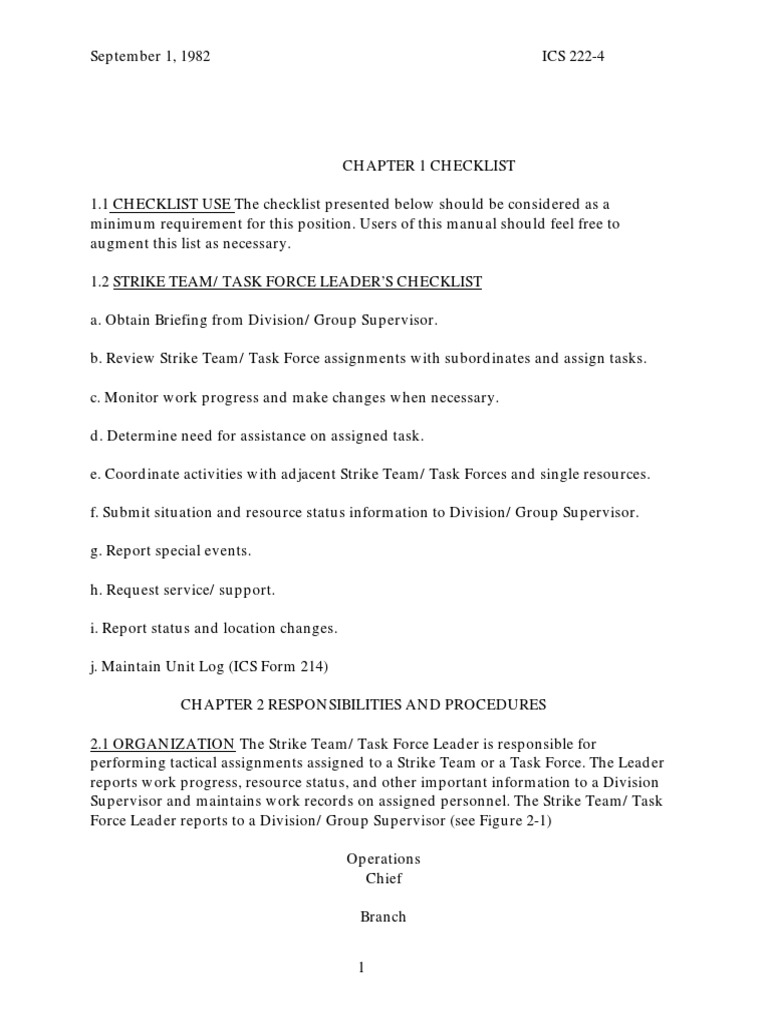 Strike Team and Taskforce Leader Position Checklist | PDF | Incident ...