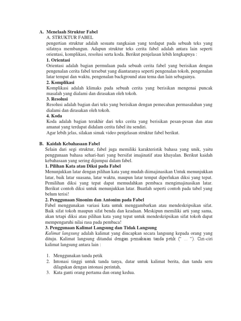 Menelaah Struktur Dan Kebahasaan Fabel | PDF