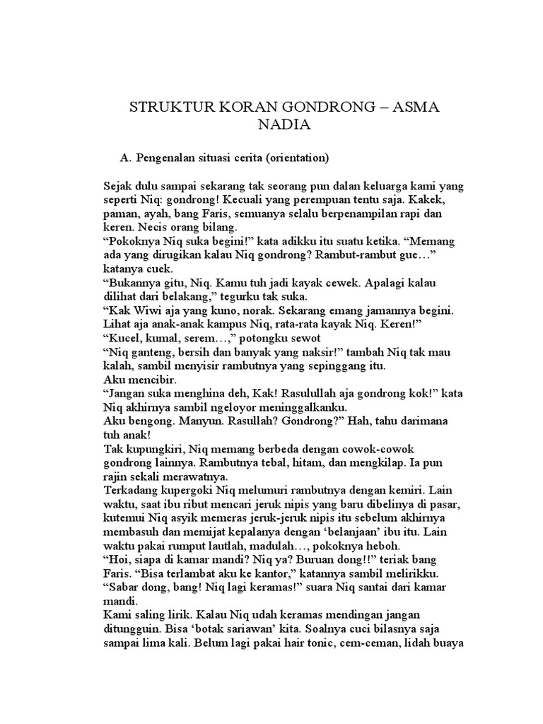 Struktur Cerpen Koran Gondrong - Asma Nadia | PDF