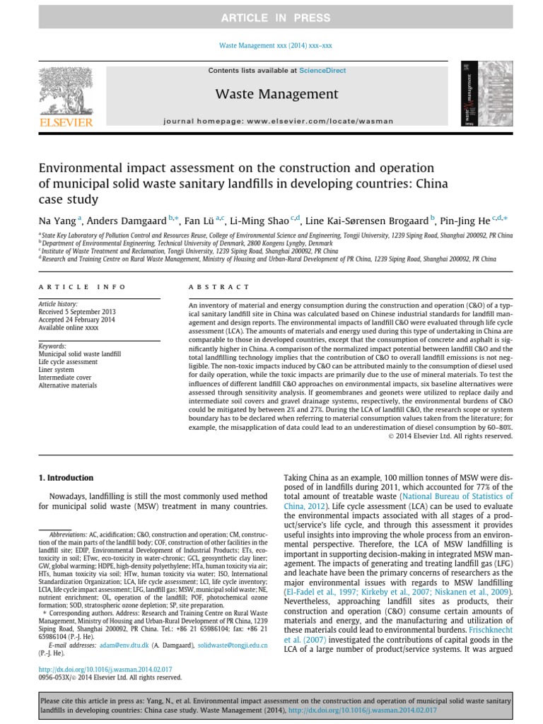 Waste Management: Na Yang, Anders Damgaard, Fan Lü, Li-Ming Shao, Line ...