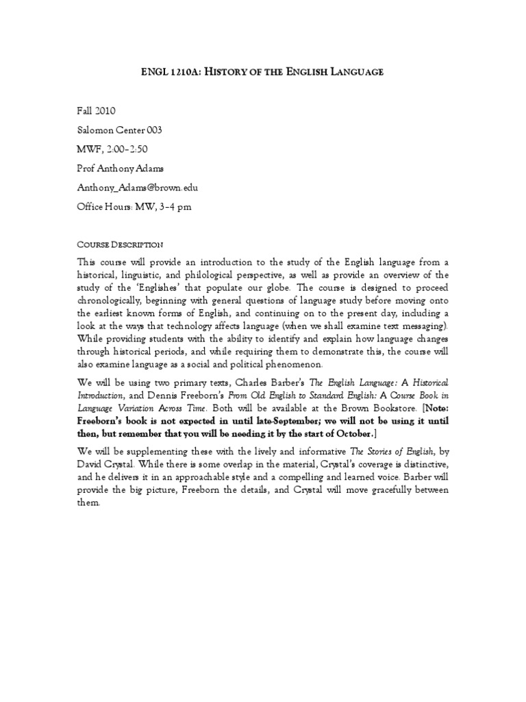 History of The English Language Syllabus | PDF | English Language ...