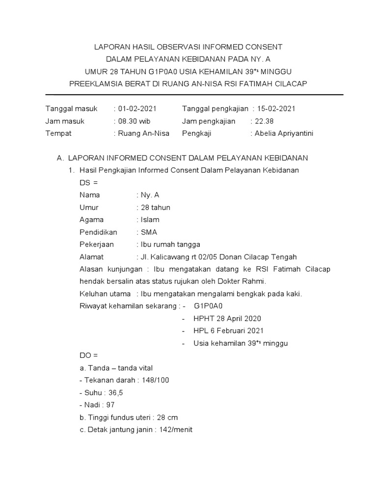 Laporan Hasil Observasi Informed Consent Dalam Pelayanan Kebidanan | PDF | Kesehatan Holistik