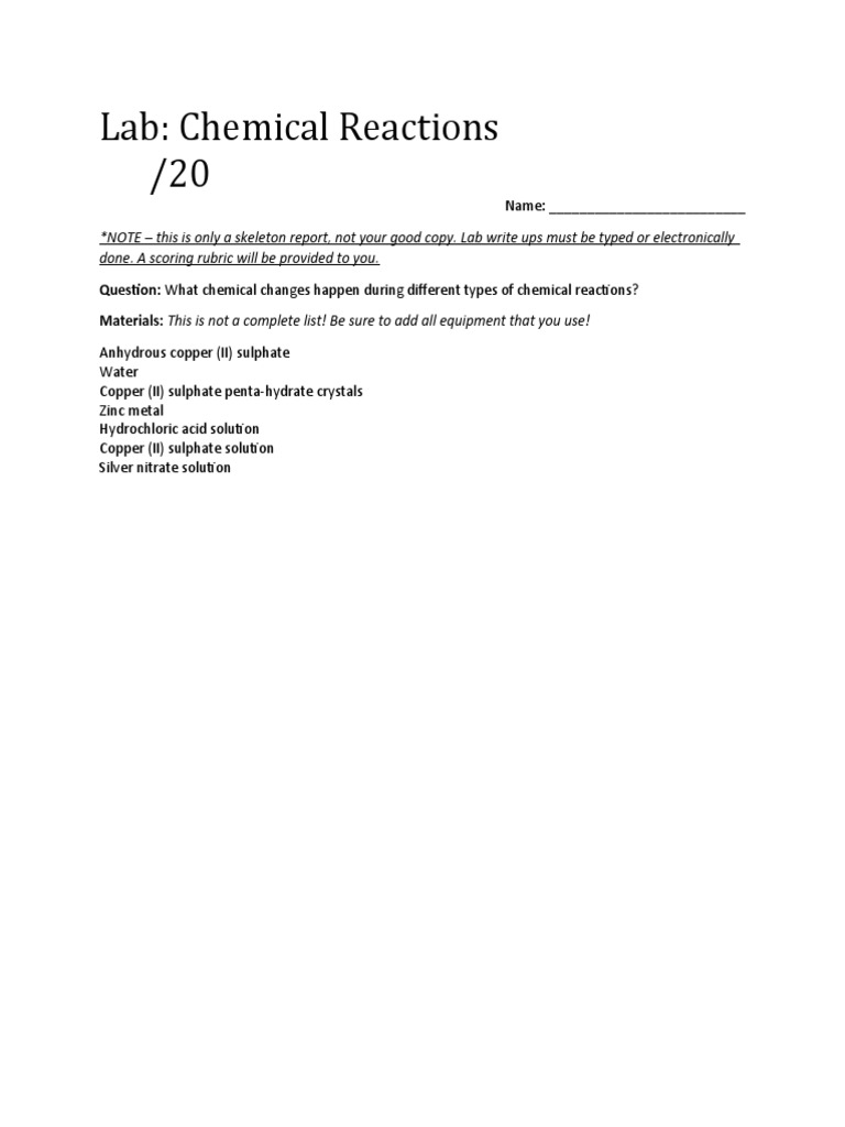 Lab Chemical Reaction Notes | PDF